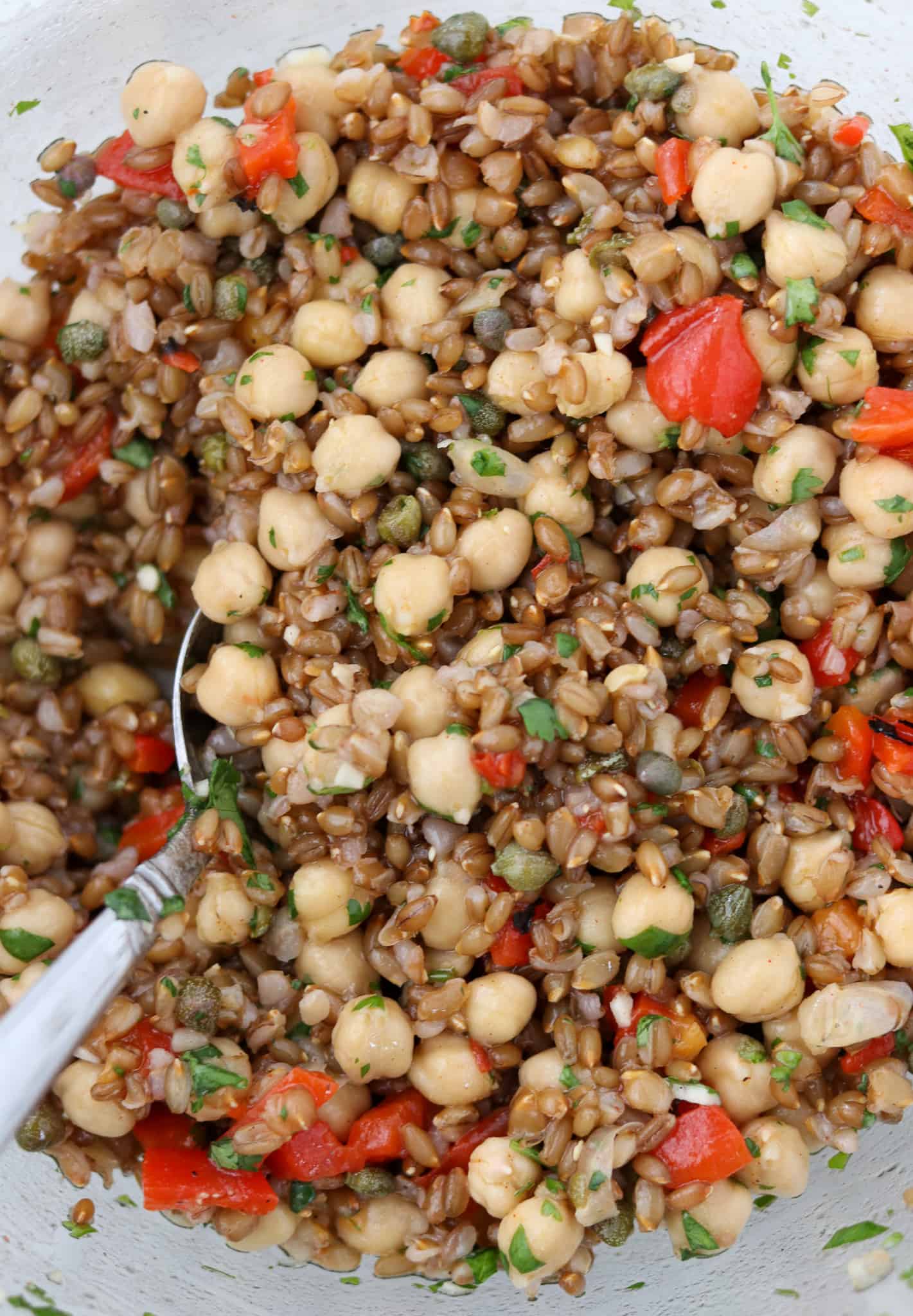 Rye Berry Salad with Chickpeas, Roasted Red Peppers and Arugula - True ...